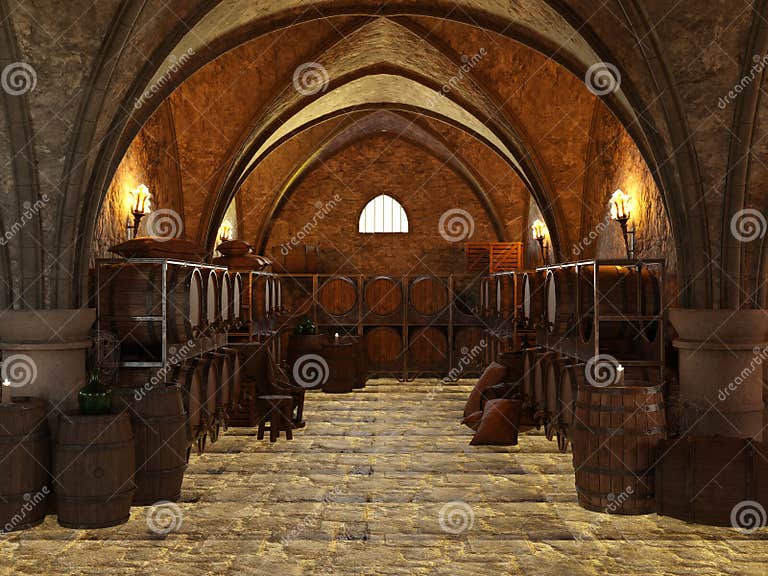 3D Rendering Medieval Cellar Stock Illustration - Illustration of wine, ancient: 284249310