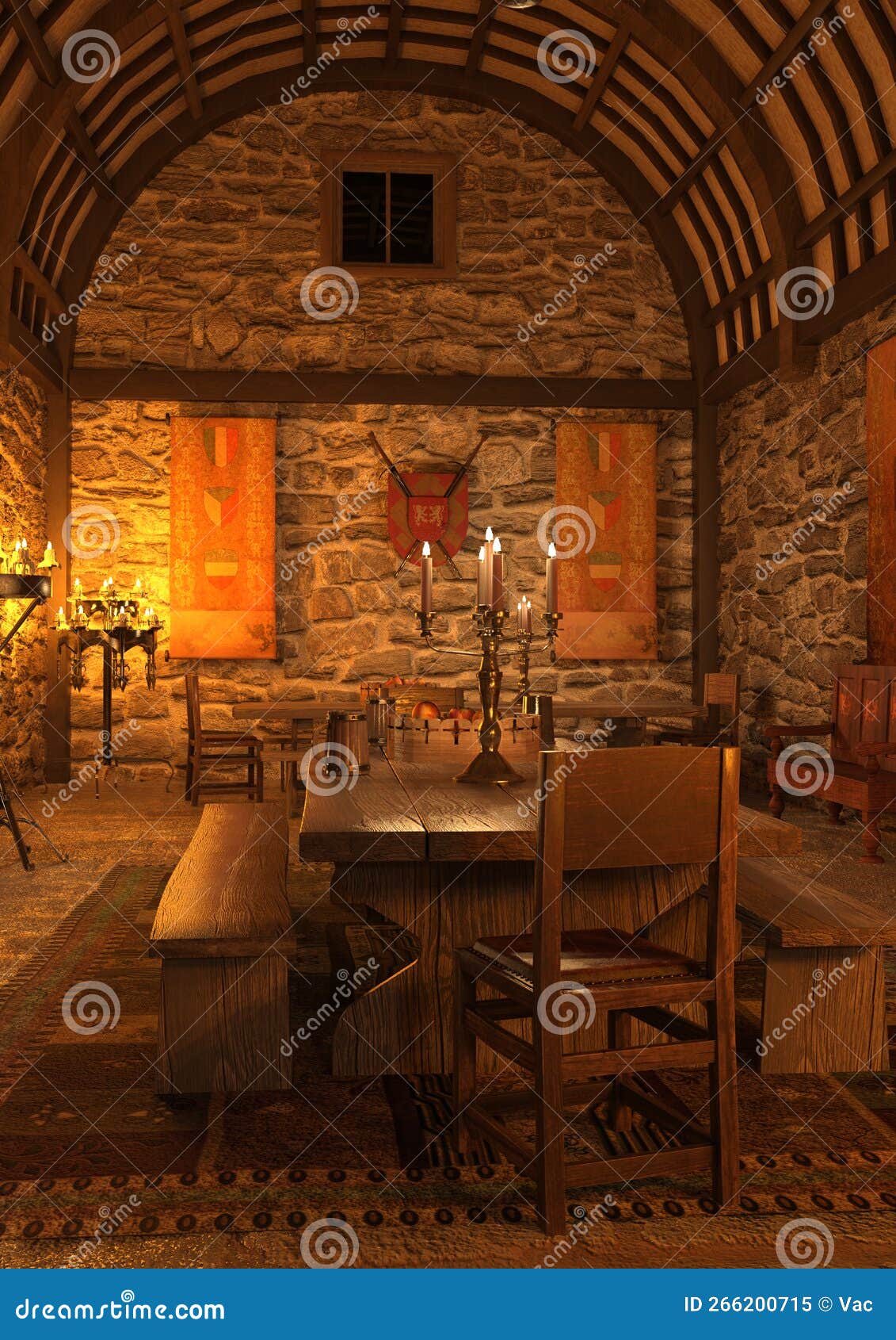 3D Rendering Medieval Dining Hall Stock Illustration - Illustration of rendering, hall: 266200715