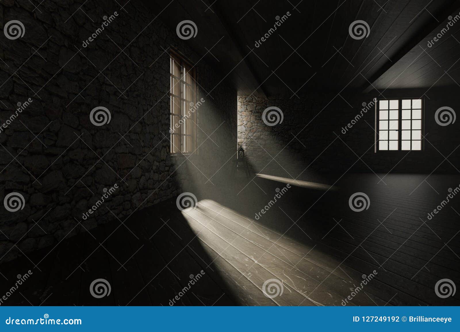 3d Rendering of Medieval Empty Room with Light Rays at Window Stock ...