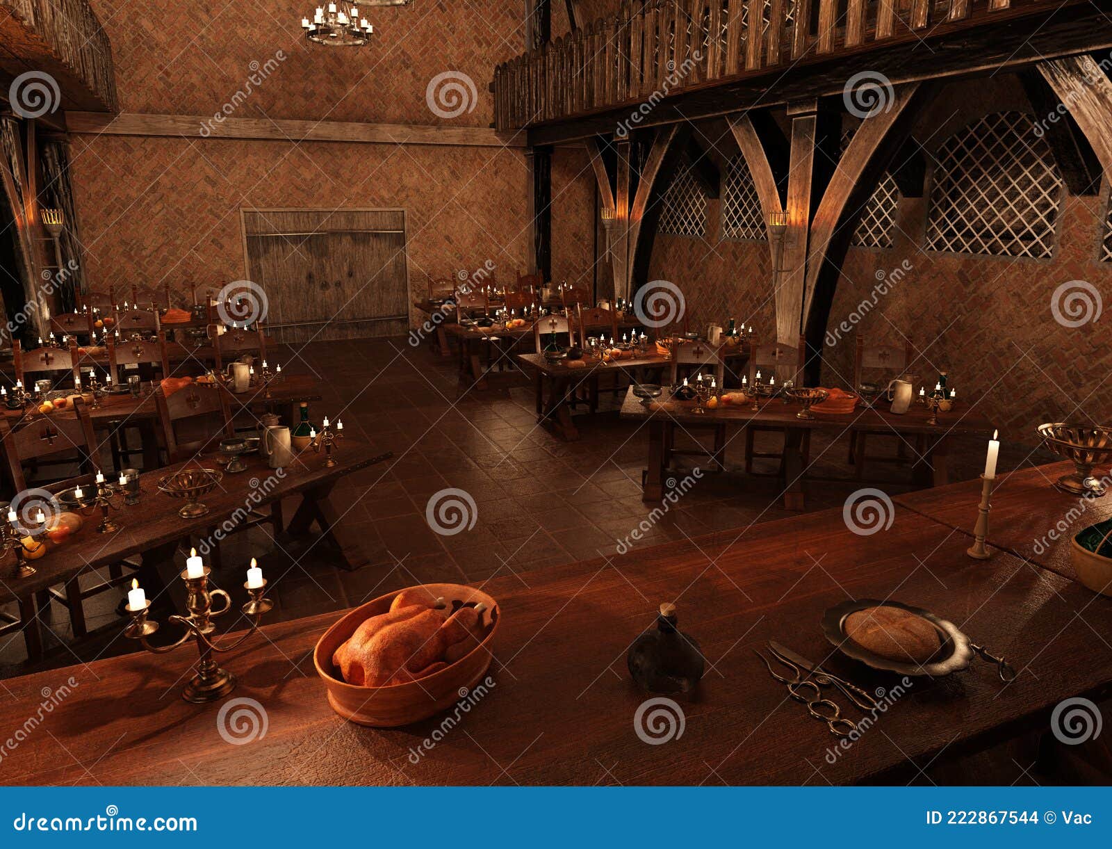 3D Rendering Medieval Great Hall Stock Illustration - Illustration of ...