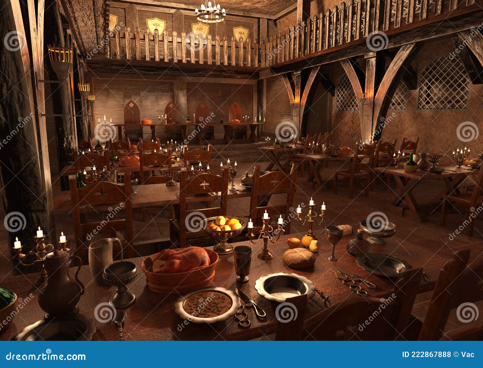 3D Rendering Medieval Great Hall Stock Illustration - Illustration of ...