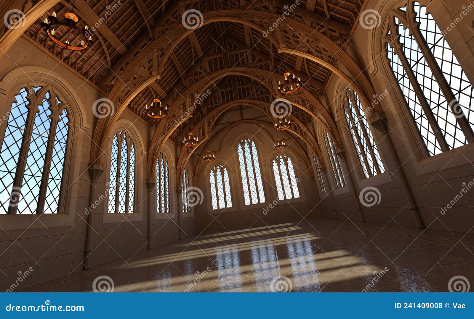 3D Rendering Medieval Hall stock illustration. Illustration of ballroom ...
