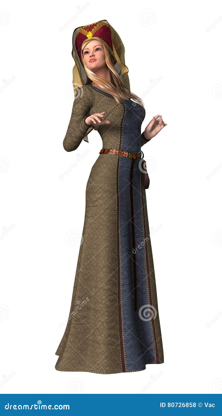 3D Rendering Medieval Lady on White Stock Illustration - Illustration ...