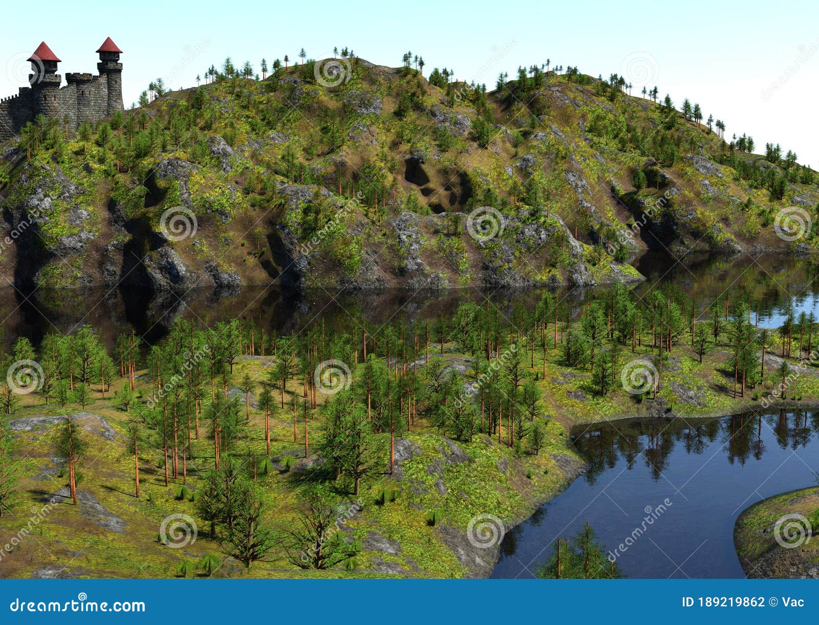 3D Rendering Medieval Landscape Stock Illustration - Illustration of ...