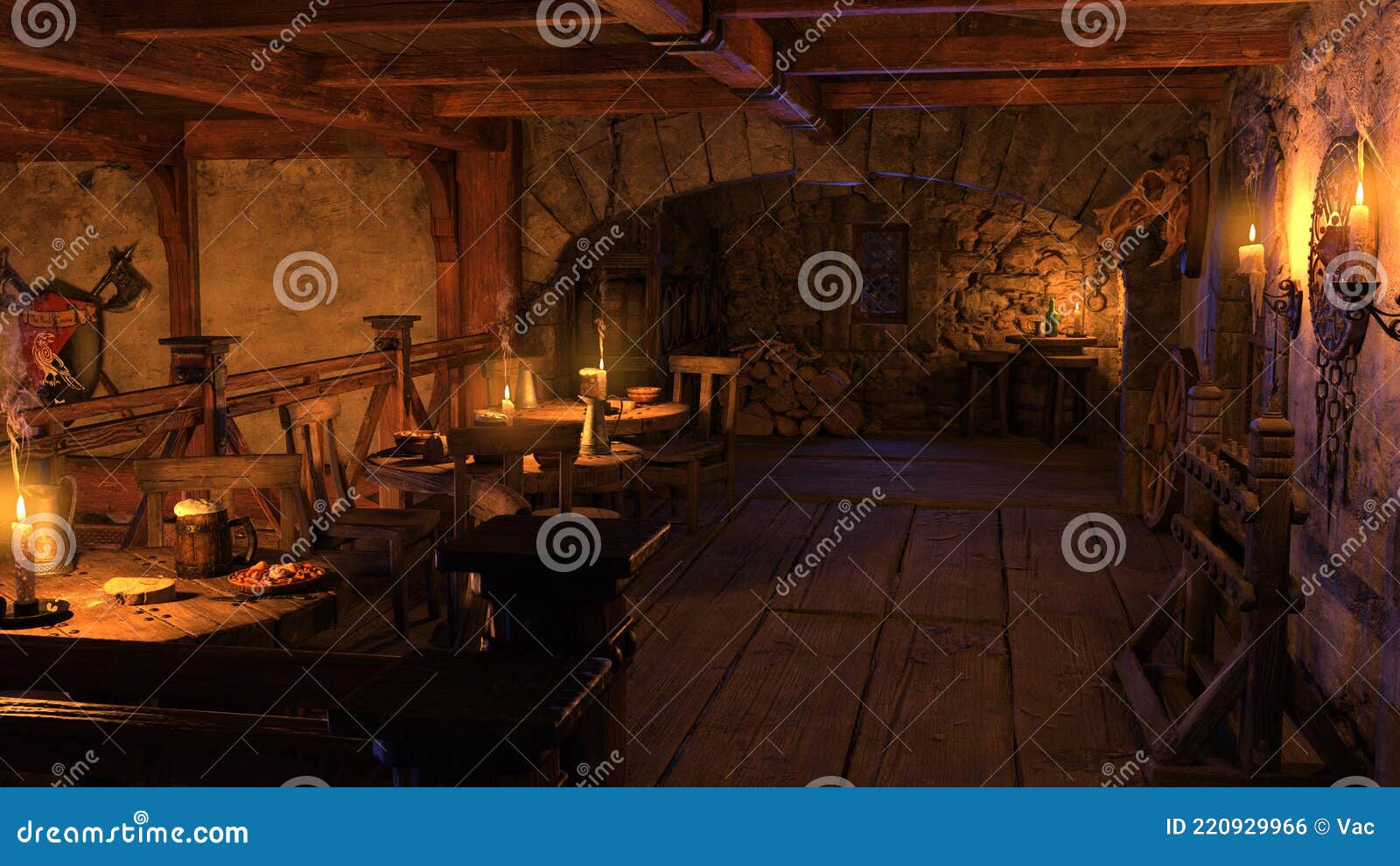 3D Rendering Medieval Tavern Stock Illustration - Illustration of ...