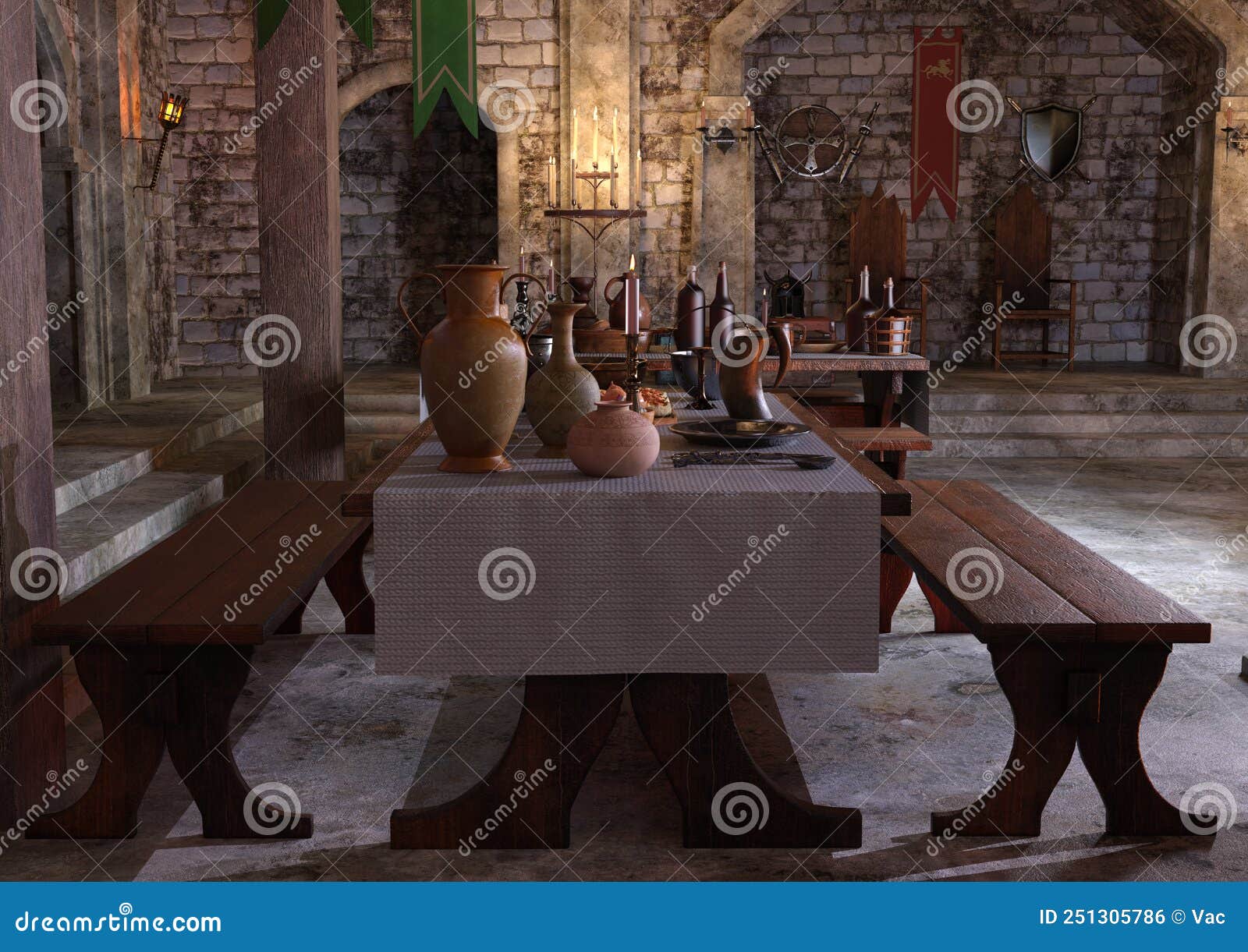 3D Rendering Viking Hall stock illustration. Illustration of bench ...