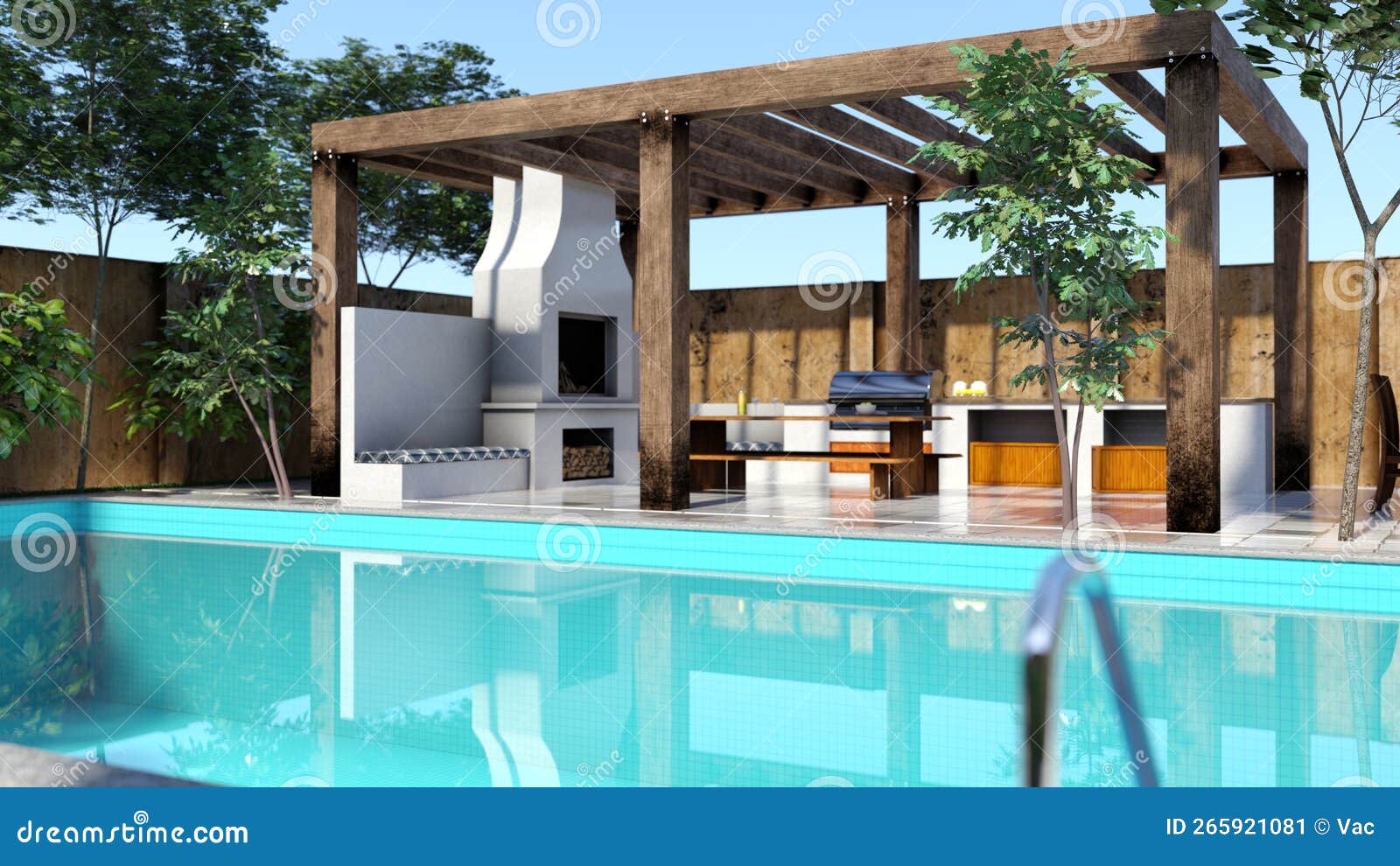3D Rendering Outdoor Kitchen Stock Illustration - Illustration of area ...