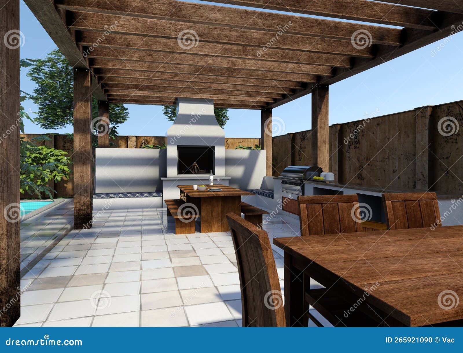 3D Rendering Outdoor Kitchen Stock Illustration - Illustration of ...