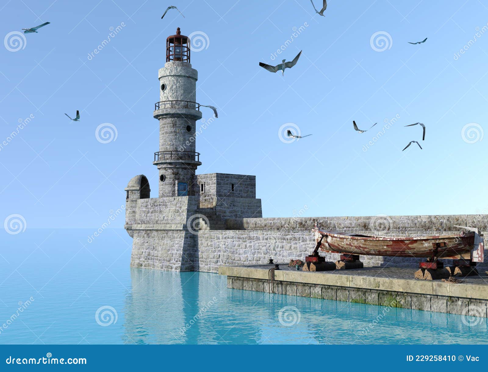 3D Rendering Mediterranean Seashore Stock Illustration - Illustration ...
