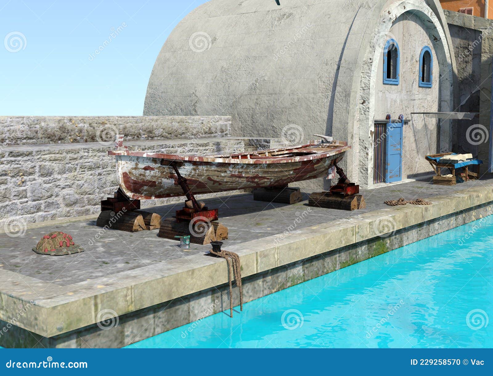 3D Rendering Mediterranean Seashore Stock Illustration - Illustration ...