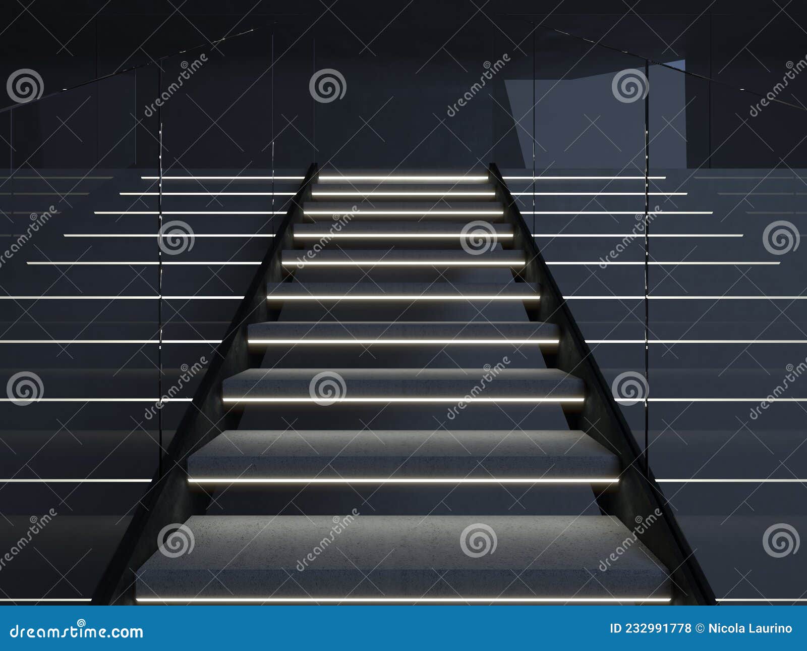 3d Rendering of Metal and Concrete Stairs with Strip-led Lighting ...