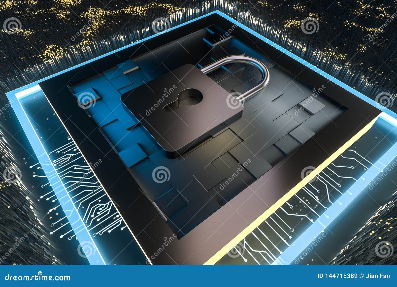 3d Rendering, Metal Lock with Digital Concept Background Stock ...