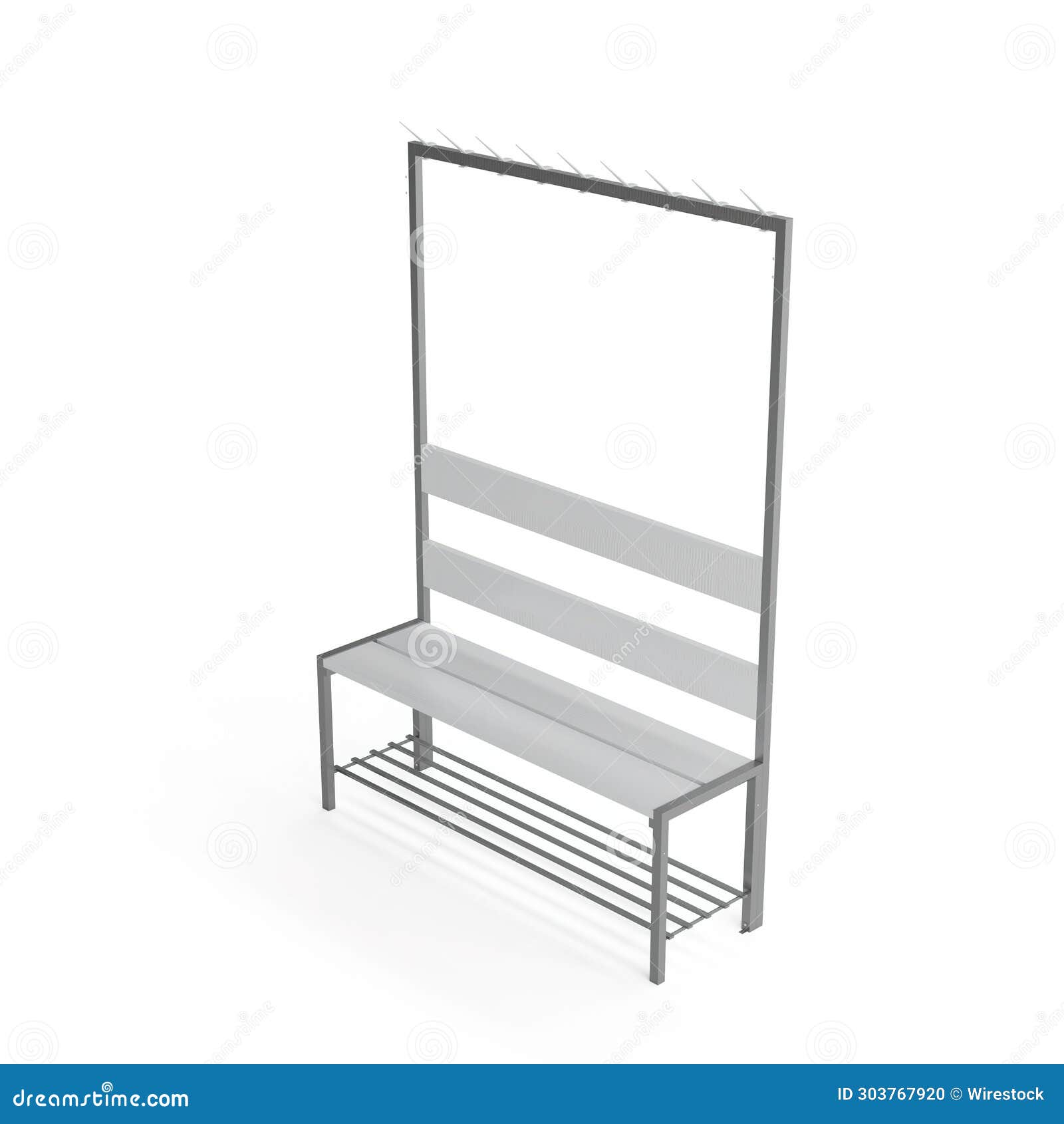 3D Rendering of a Metallic Bench with Hangers on a White Background ...