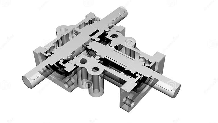 3D Rendering - Metallic X-ray Section Cut of an Assembly Stock ...