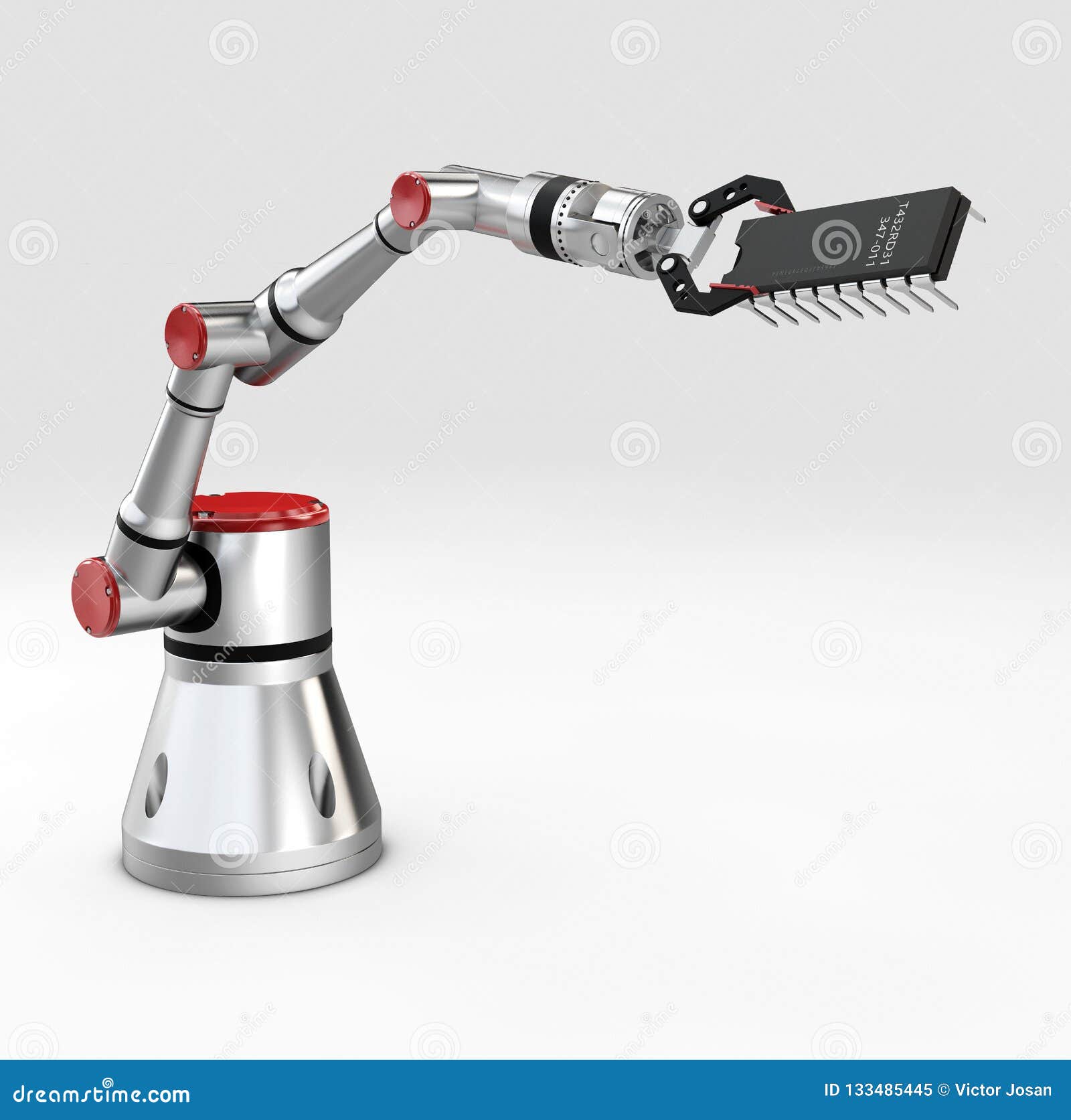 3d Rendering Metallic Robotic Arm with Transistor on Gray Background ...
