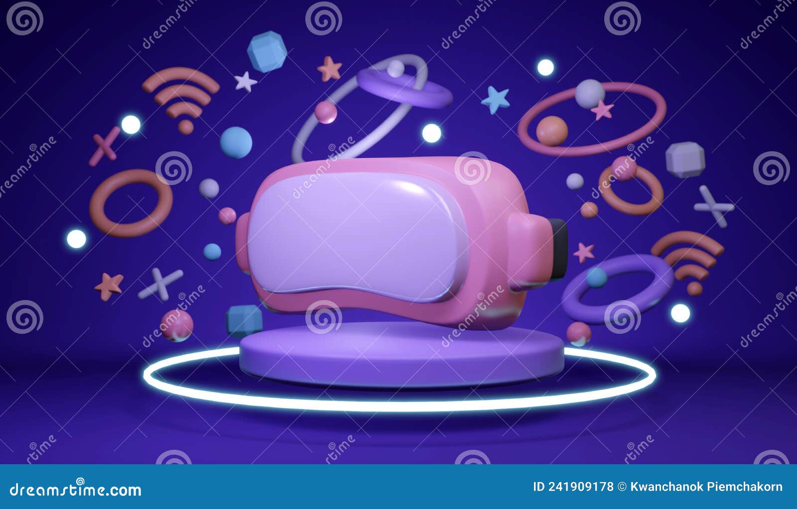 3D Rendering of Metaverse VR Glasses with Elements on Background Stock ...