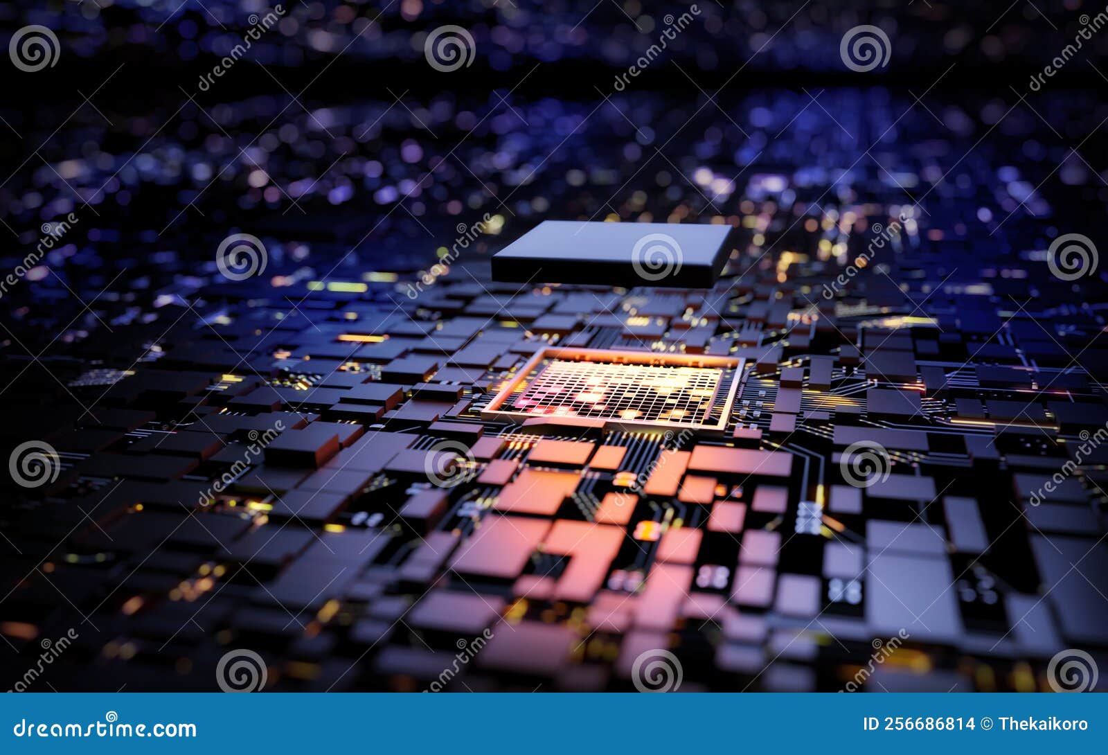 3d Rendering Microprocessor Cpu Chipset Central Processor Unit On The Illumination Circuit