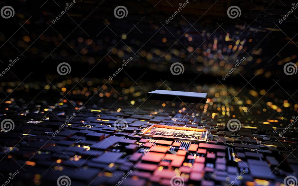 3d Rendering Microprocessor Cpu Chipset Central Processor Unit On The Illumination Circuit