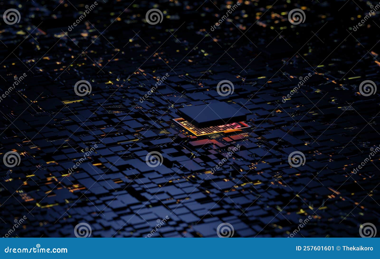 3D Rendering Microprocessor CPU Chipset Central Processor Unit On The Illumination Circuit ...