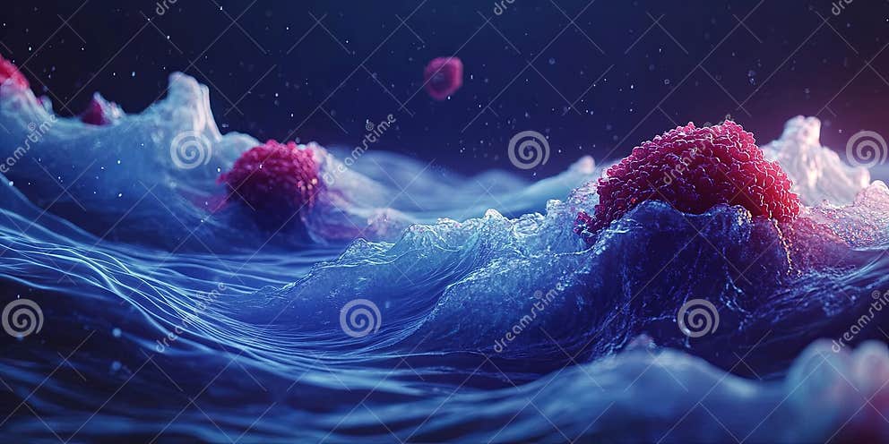 3D Rendering of Microscopic Cells Floating in a Liquid Stock ...