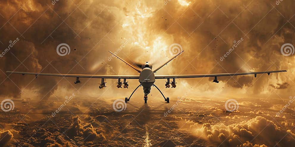 A 3d Rendering of a Military UAV Flying Over a Desert Stock ...