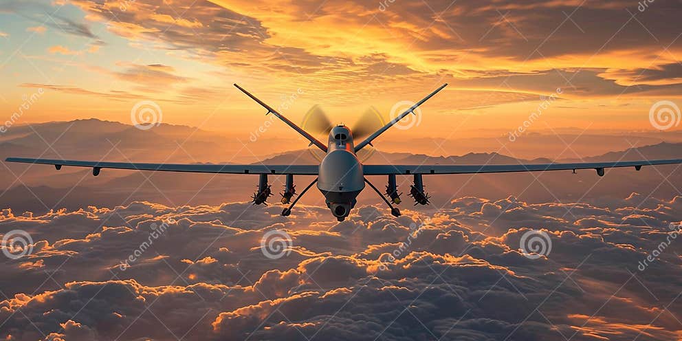 A 3d Rendering of a Military UAV Flying Over a Desert Stock ...