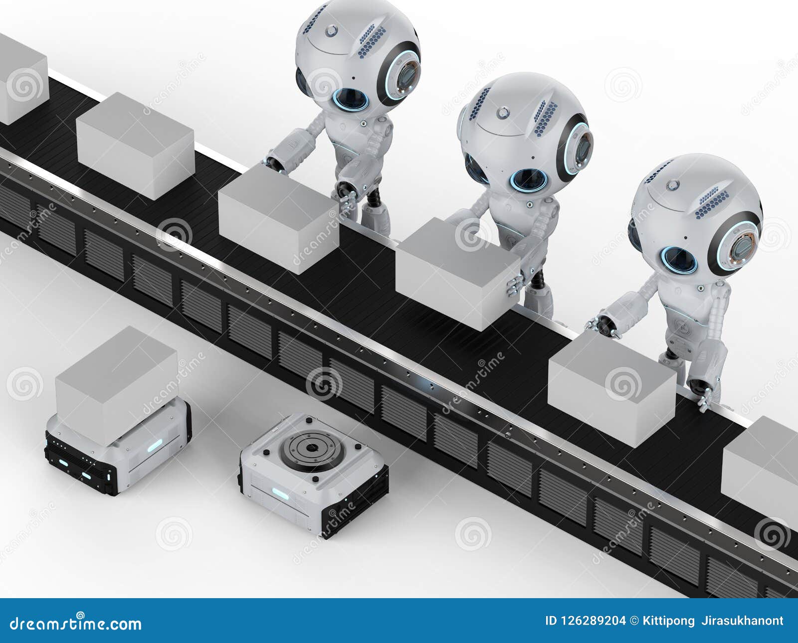 Mini robot with boxes stock illustration. Illustration of carton ...