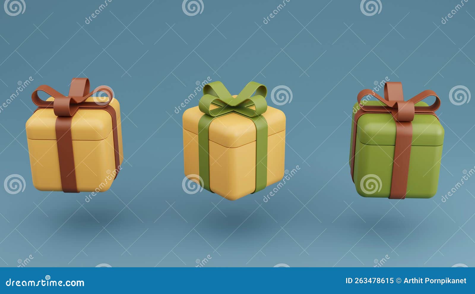 3D Rendering Of Minimal Gift Boxes Set With A Pastel Ribbon Bow On A ...