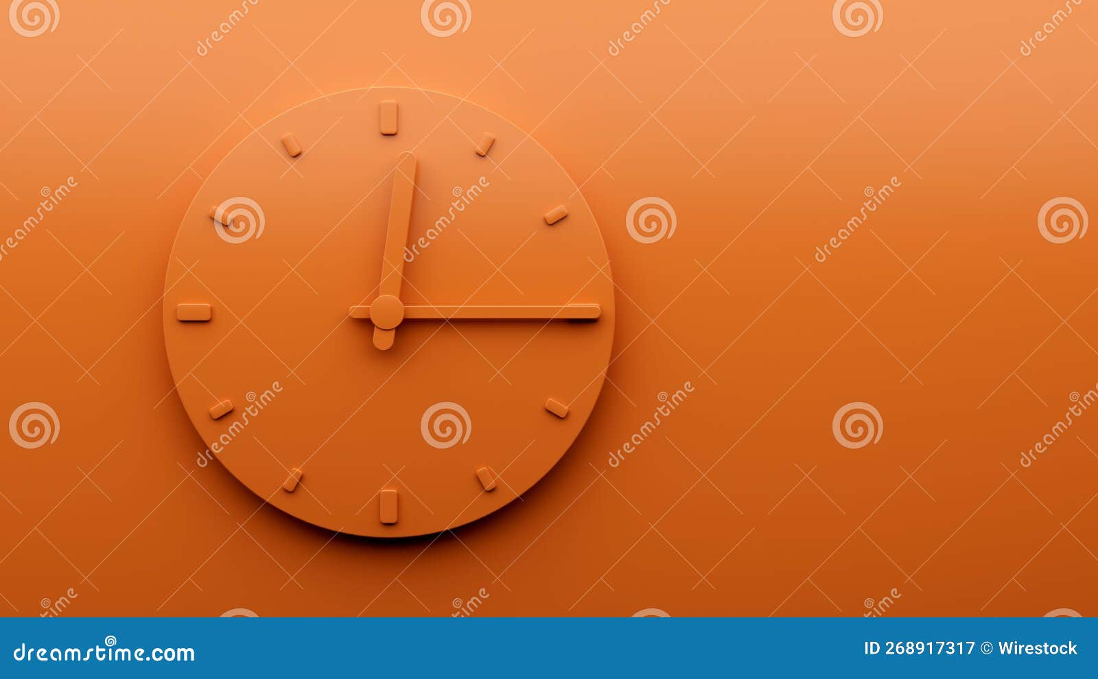 3D Rendering of Minimal Orange Clock 12:15 O Clock Abstract Minimalist ...