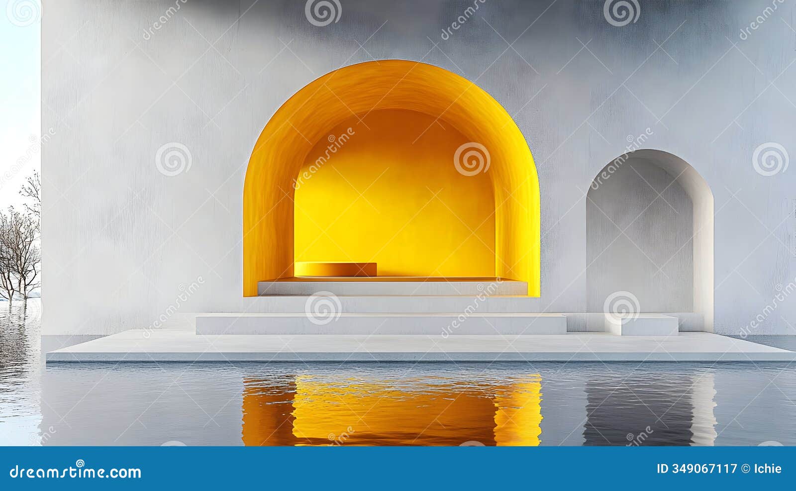 3D Rendering of Minimalist White Structure with Yellow Archway and ...
