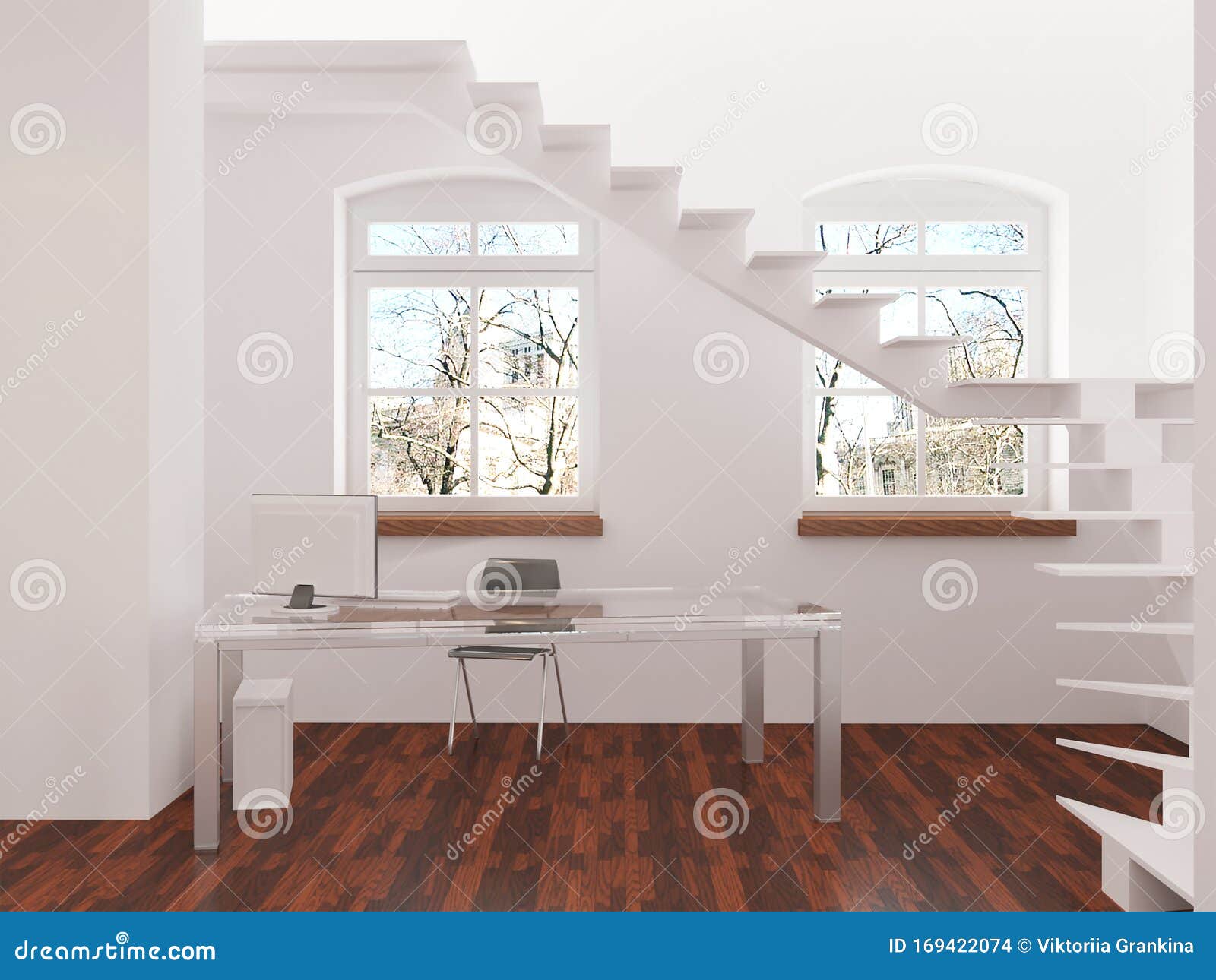 3d Rendering of Minimalistic Home Work Place Stock Illustration ...