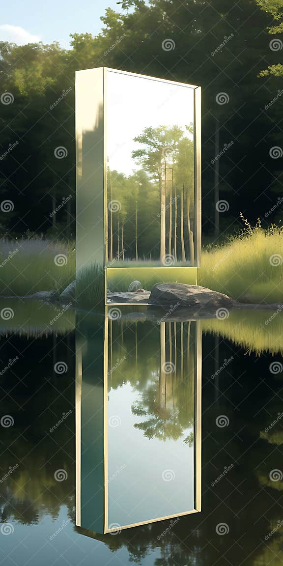 3d Rendering of Mirrors Rectangle in Nature. Stock Image - Image of ...