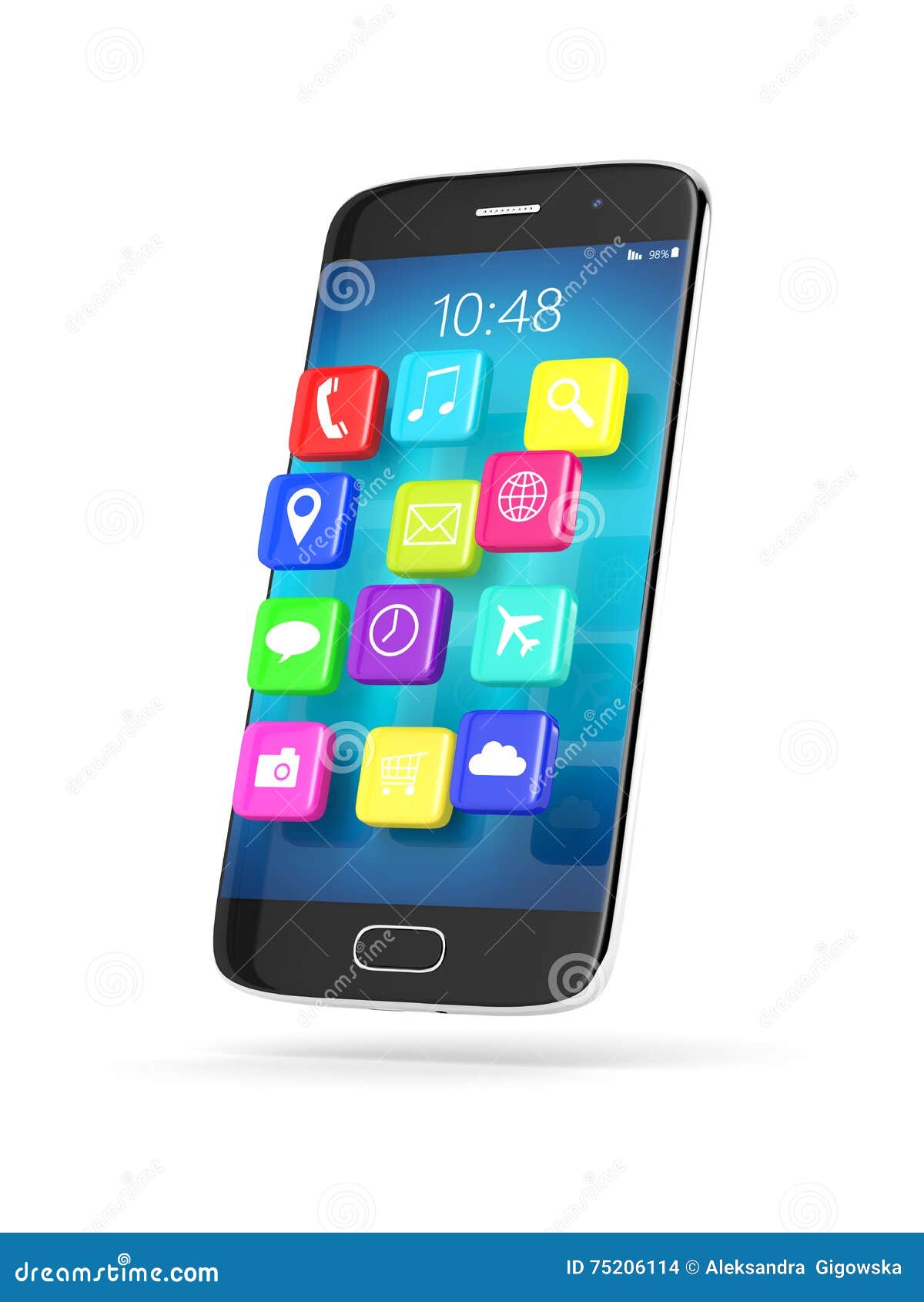 3d Rendering of Mobile Phone with Applications Isolated on White Stock ...