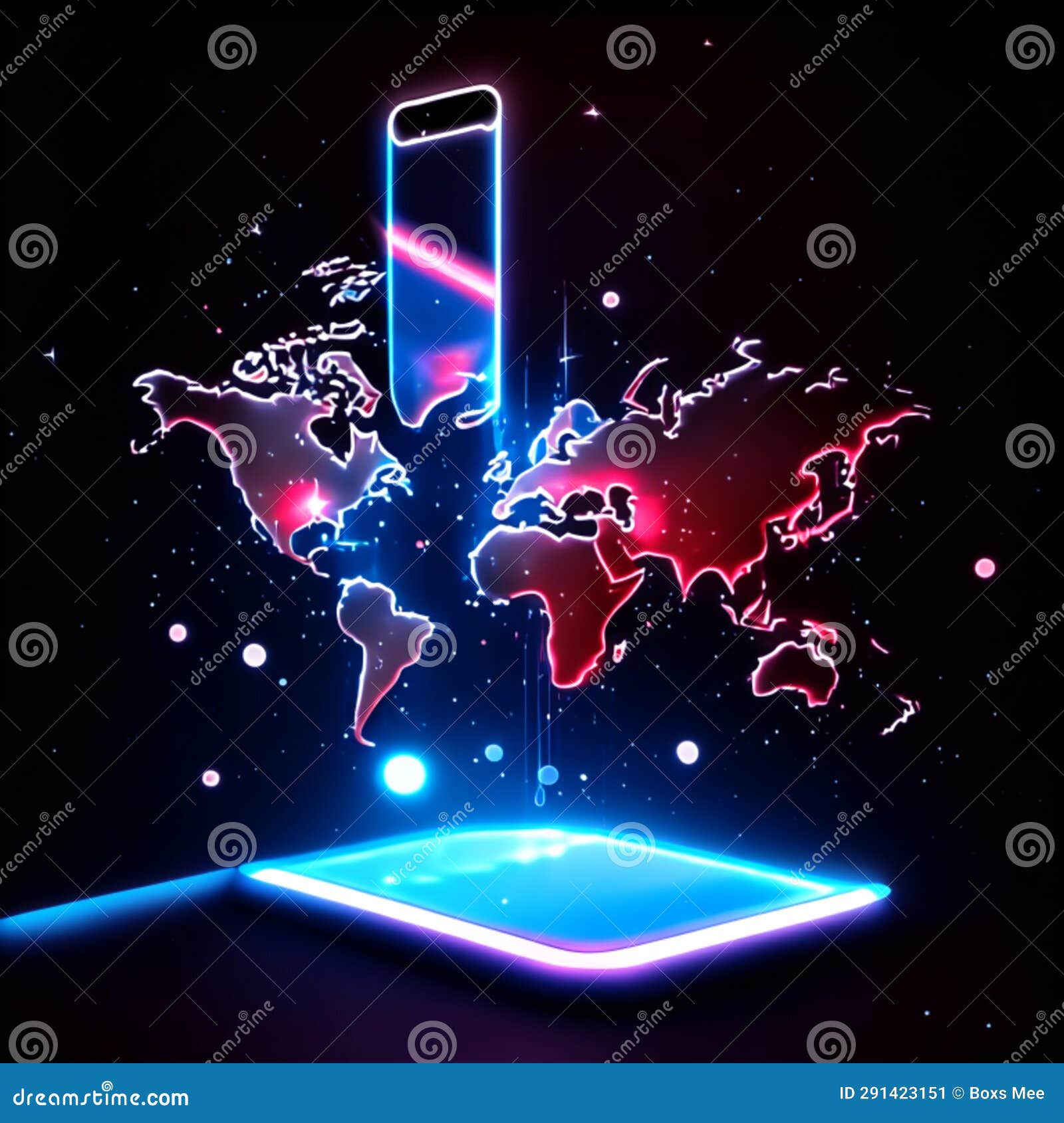 3d Rendering of Mobile Phone with World Map on Dark Background ...