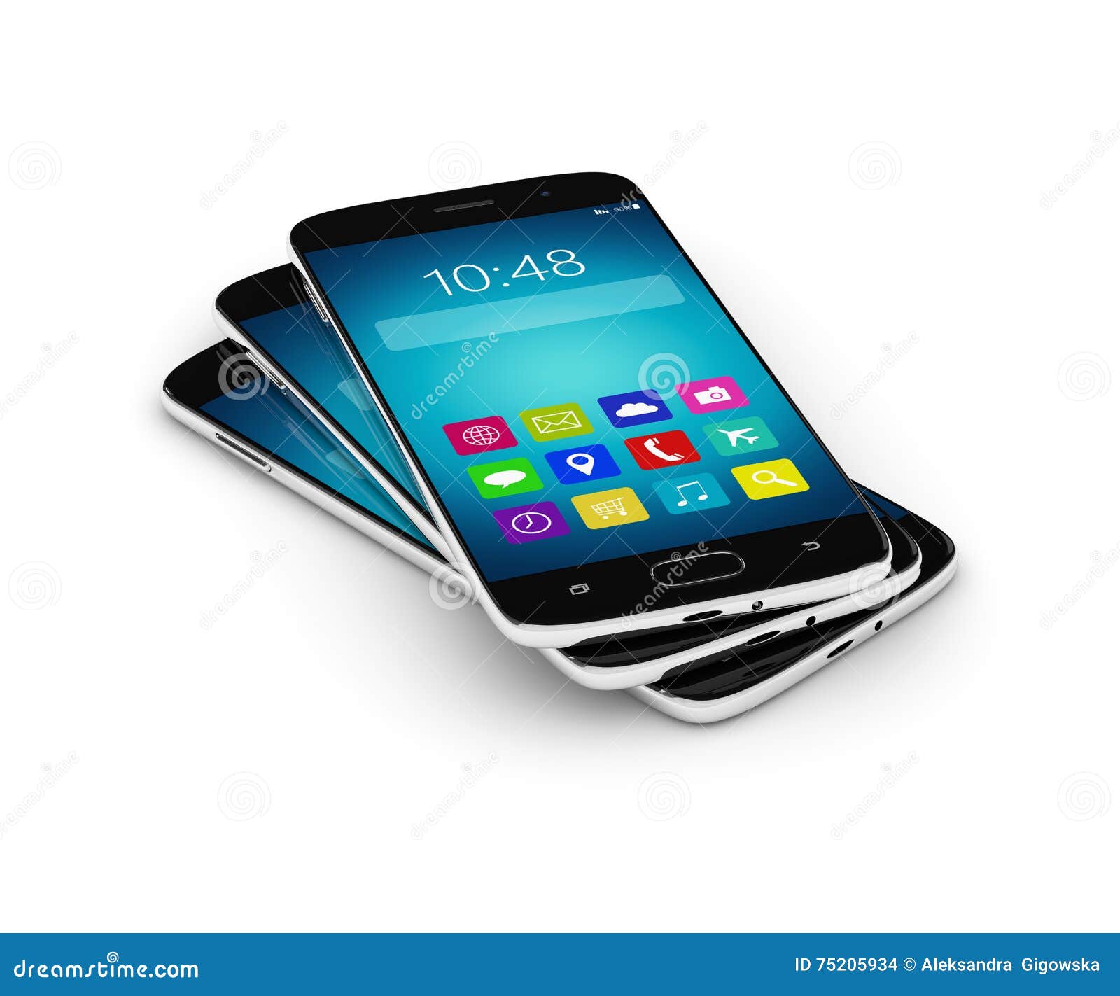 3d Rendering of Mobile Phones Stack Isolated Over White Stock ...