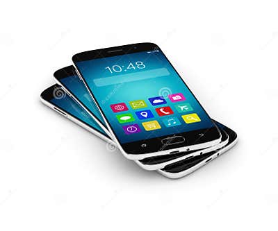 3d Rendering of Mobile Phones Stack Isolated Over White Stock ...