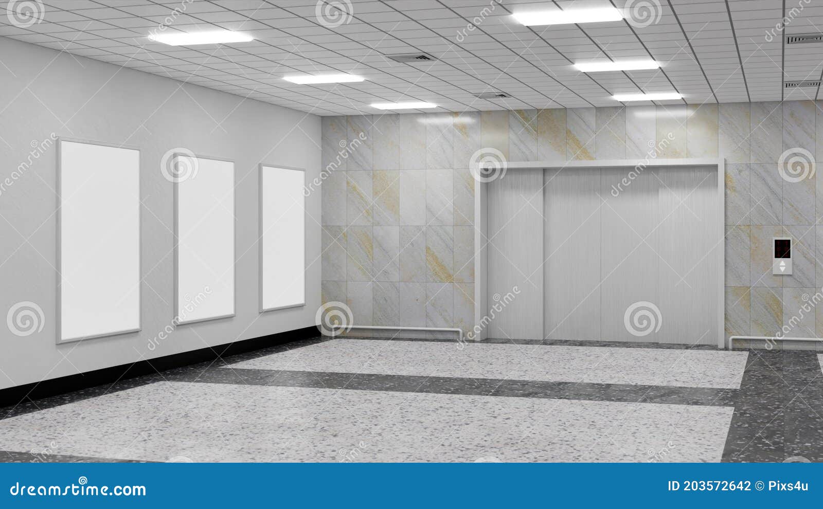 3D Rendering Mockup Signboard with Frame on the Wall Stock Illustration ...