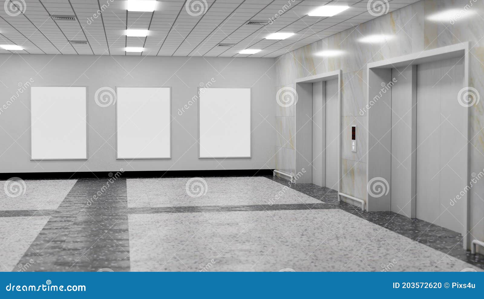 3D Rendering Mockup Signboard with Frame on the Wall Stock Illustration ...