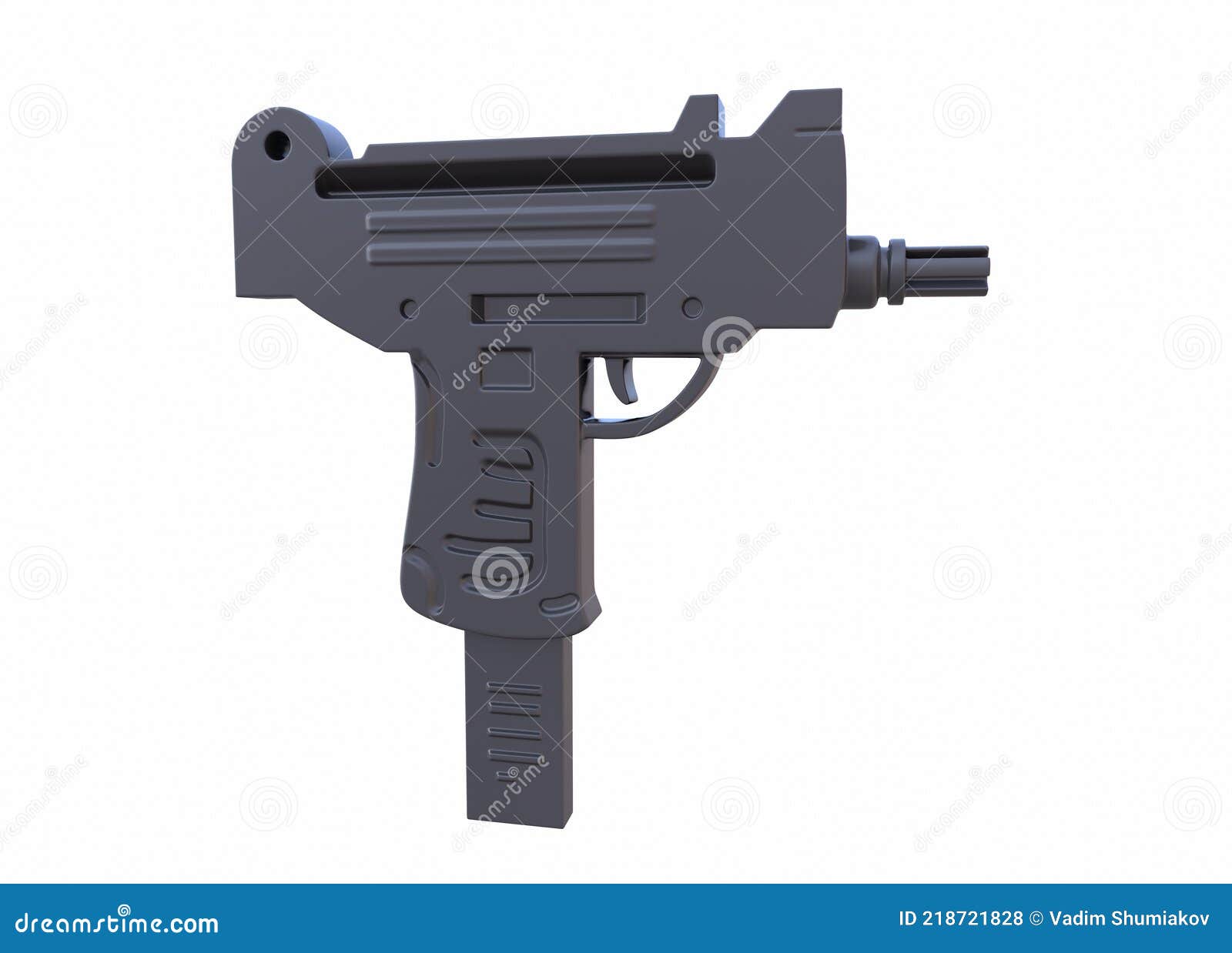3d Rendering of the Model Submachine Gun Right-side View on White ...