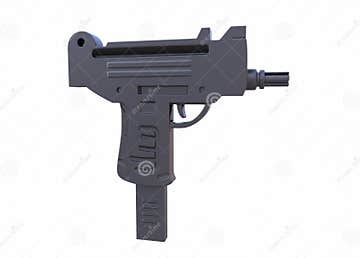 3d Rendering of the Model Submachine Gun Right-side View on White ...