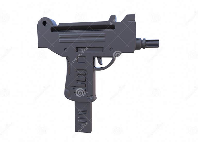 3d Rendering of the Model Submachine Gun Right-side View on White ...