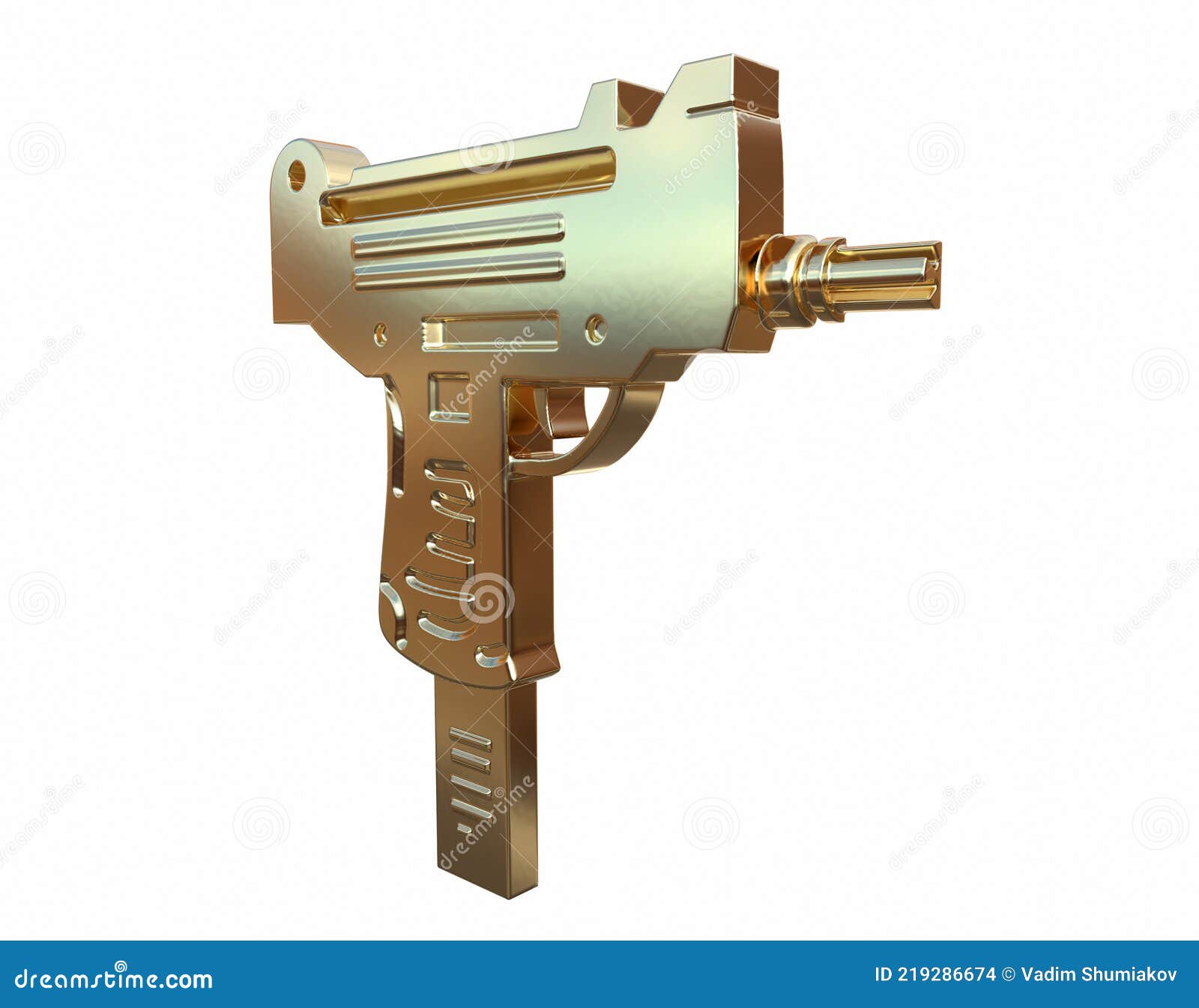 3d Rendering Of The Model Submachine Gun Right-side View On White ...