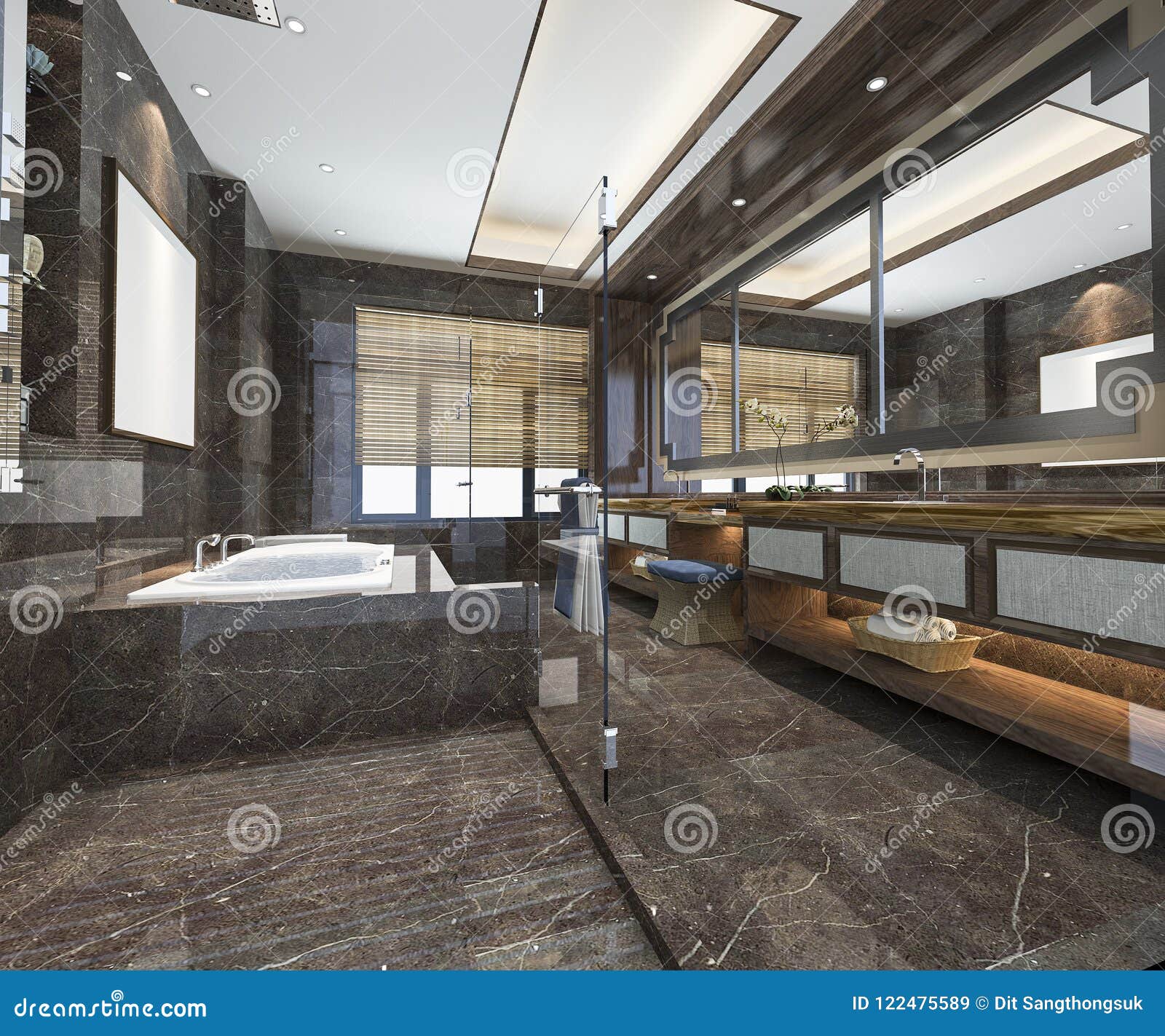 3d Rendering Modern Bathroom with Luxury Tile Decor Stock Illustration ...