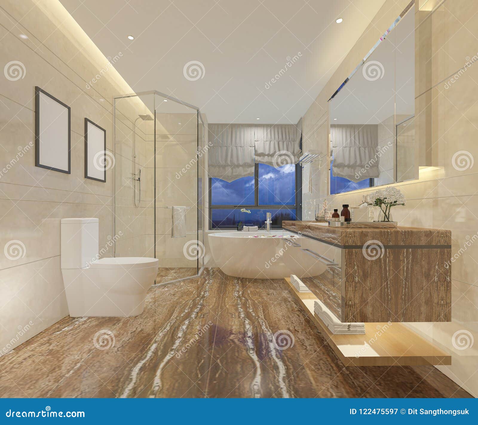 3d Rendering Modern Bathroom with Luxury Tile Decor Stock Illustration ...