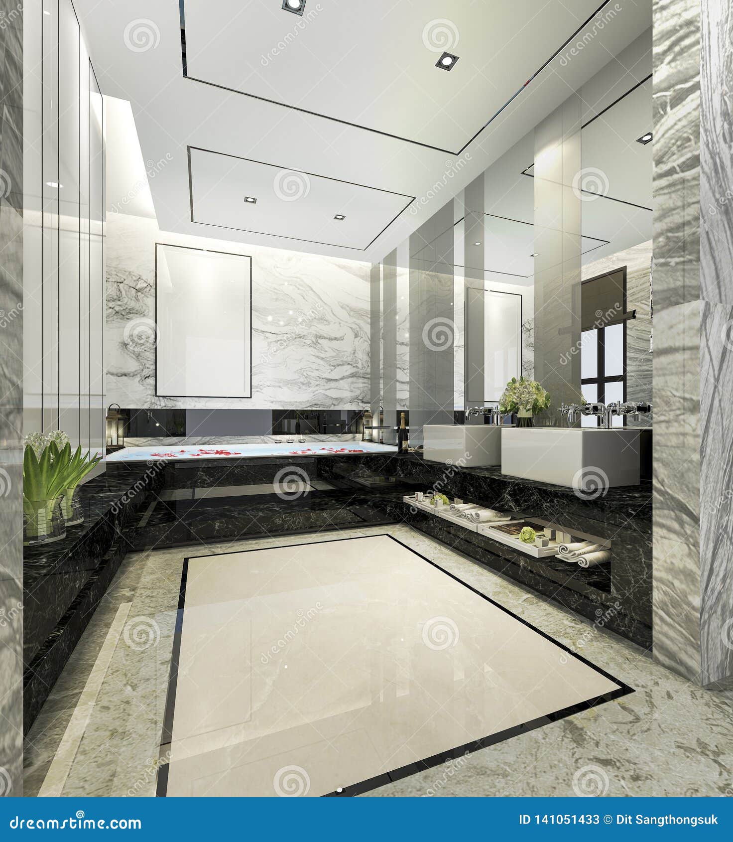 3d Rendering Modern Bathroom with Luxury Tile Decor Stock Illustration ...