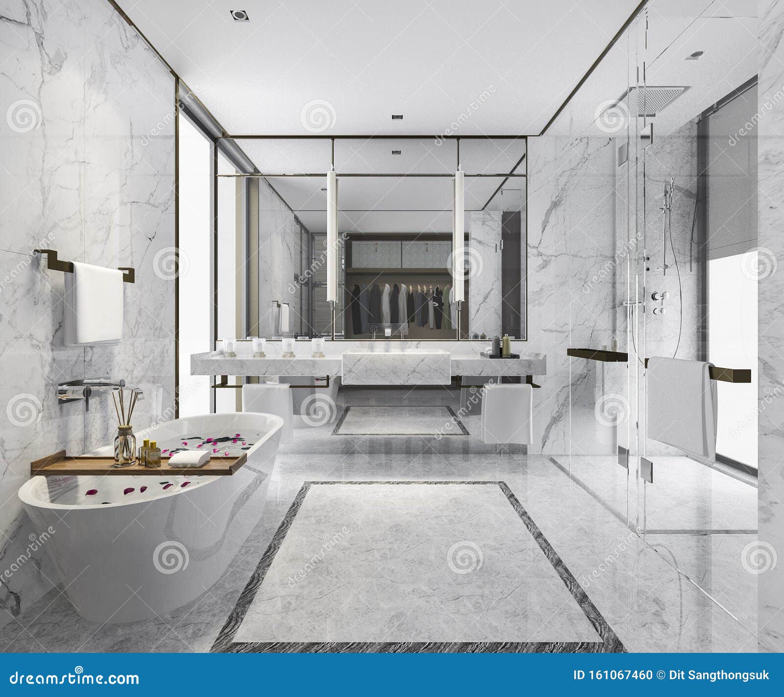 3d Rendering Modern Bathroom with Luxury Tile Decor Stock Illustration ...