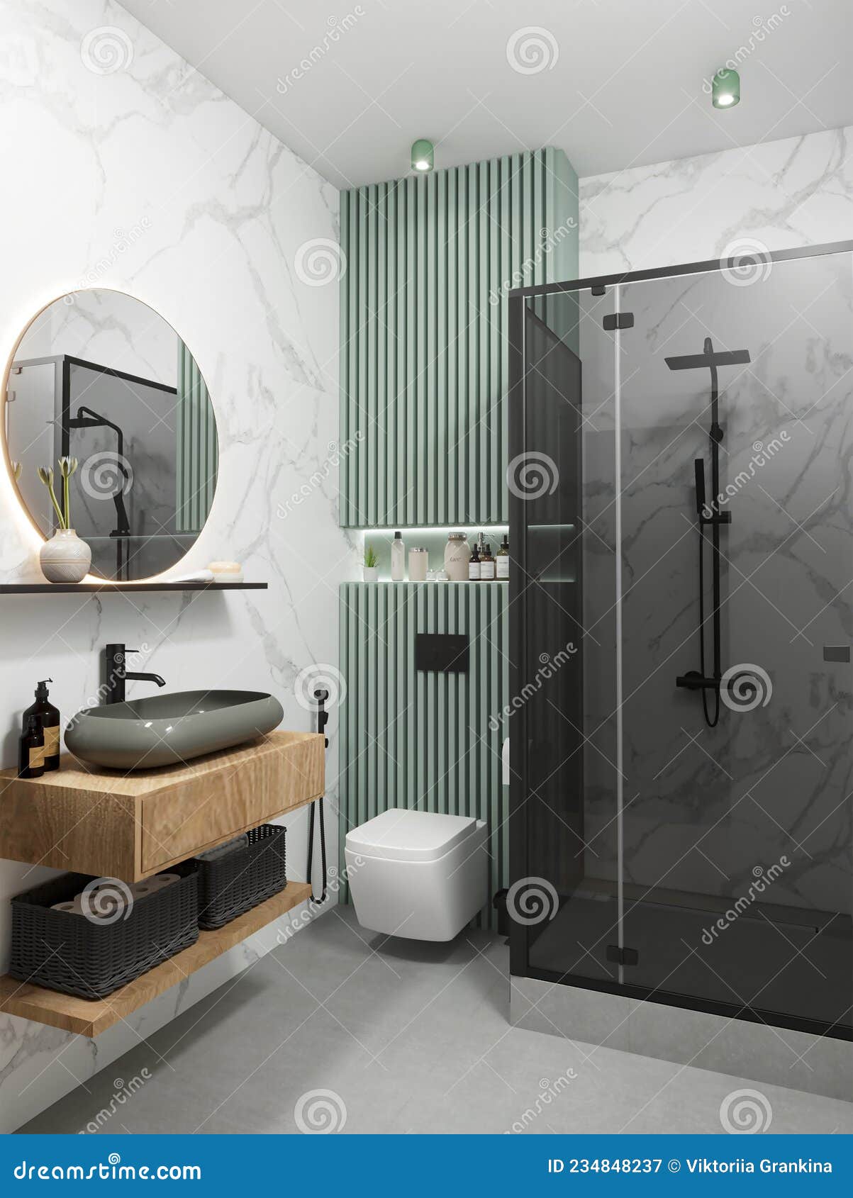 3d Rendering of Modern Bathroom with Shower Stock Illustration ...