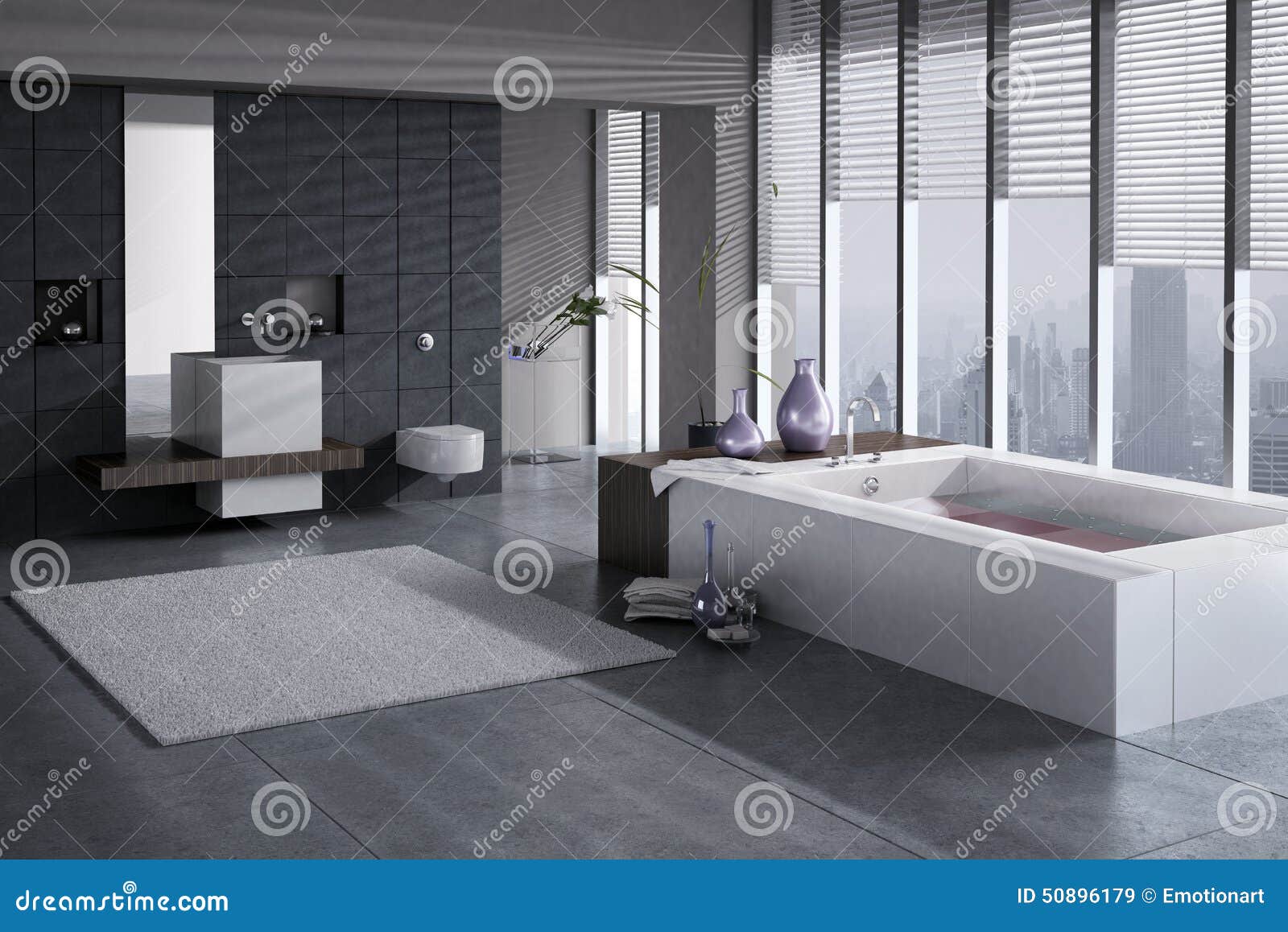 A 3D Rendering of Modern Bathroom with Single Basin and Jacuzzi Stock ...