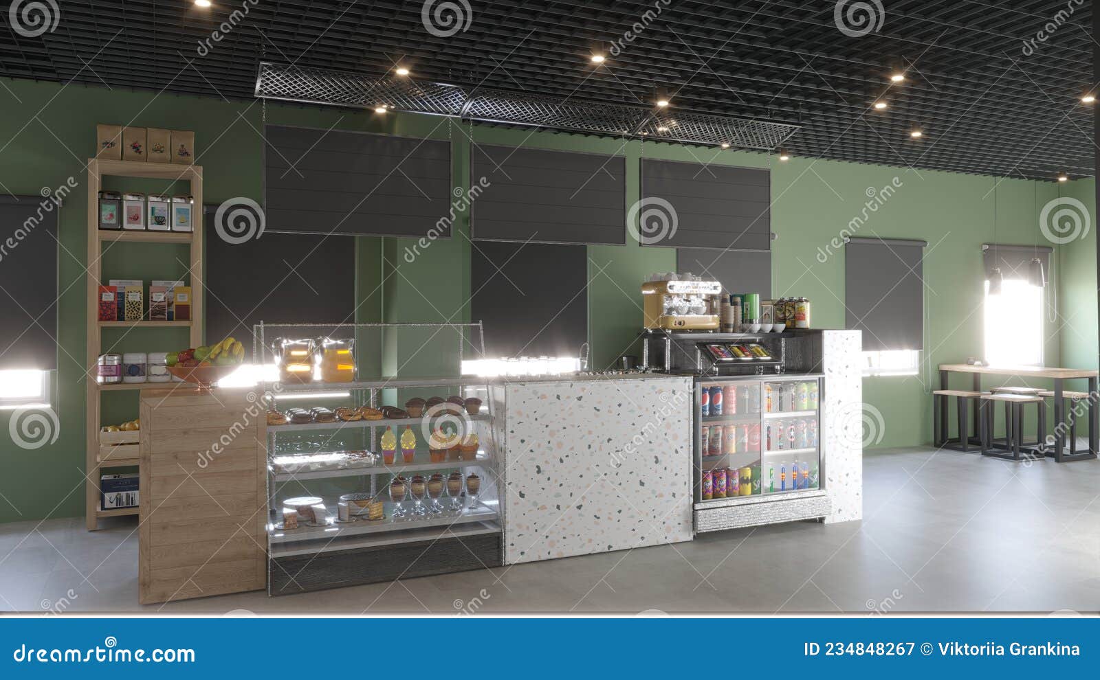 3d Rendering of Modern Cafe with Plants and Green Wall Stock ...
