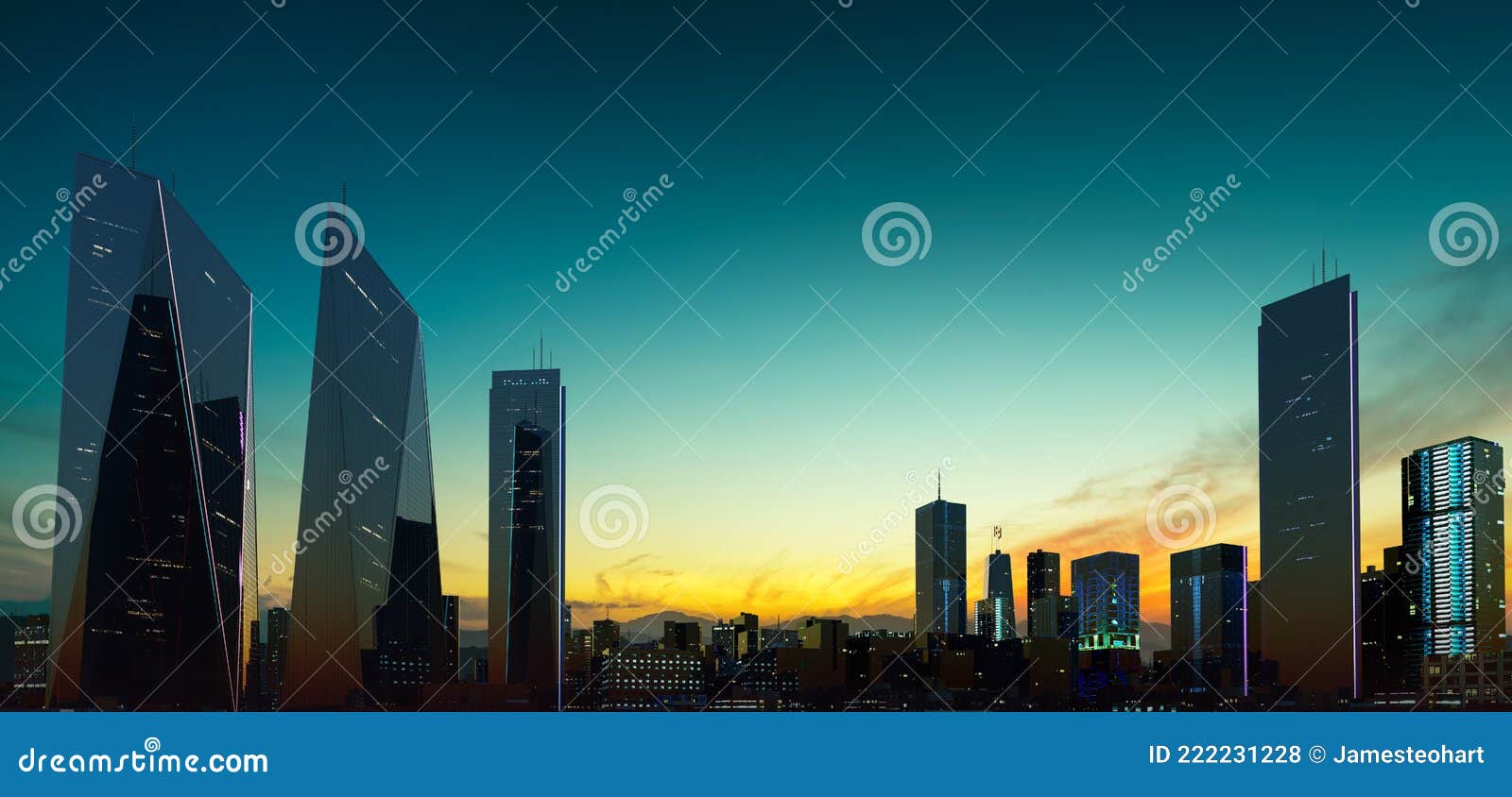 3d Rendering Modern Cityscape Skyline Stock Illustration - Illustration ...